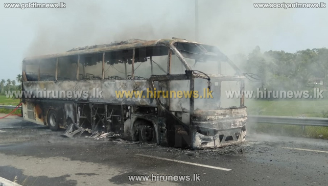 Luxury Bus Engulfed in Flames on Southern Expressway - Hiru News ...