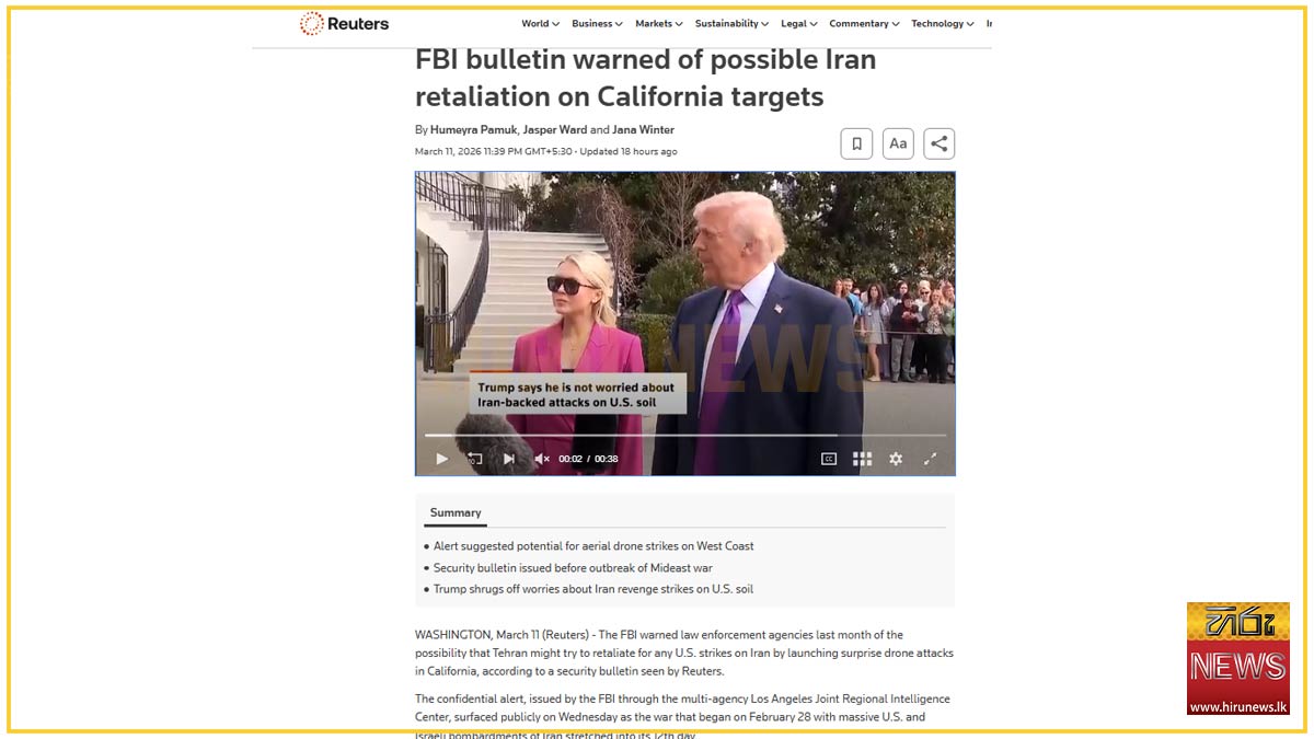 කැලිෆෝනියාවට ඩ්‍රෝන ප්‍රහාර තර්ජනයක් : FBI වාර්තාවක් කරළියට - රොයිටර්ස් ...